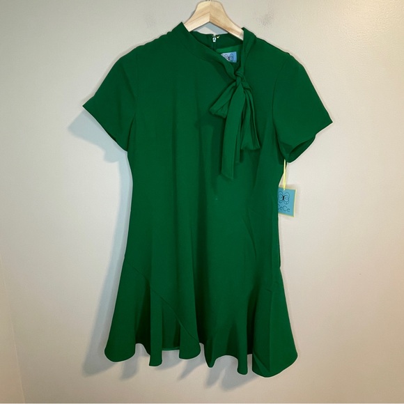 CeCe | Dresses | Cece Green Mini Dress With Tie Front And Mandarin ...